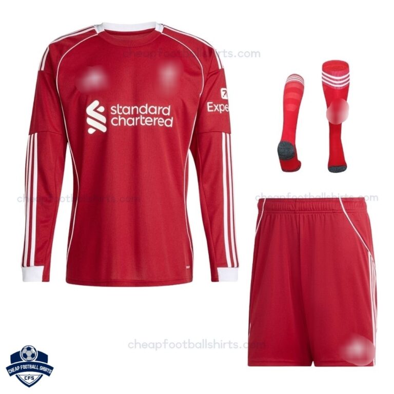 Liverpool Home Kids Cheap Football Kit 2025/26 Long Sleeve