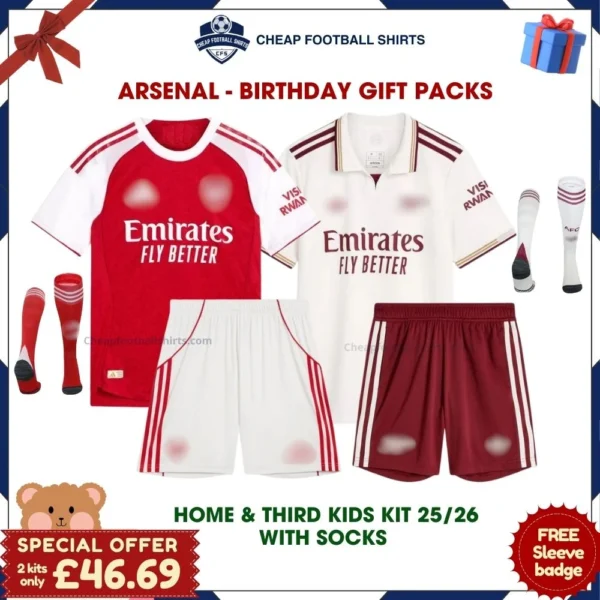 Arsenal 2025/26 Gift Pack - Home and Third Kids Cheap Football Kits ...