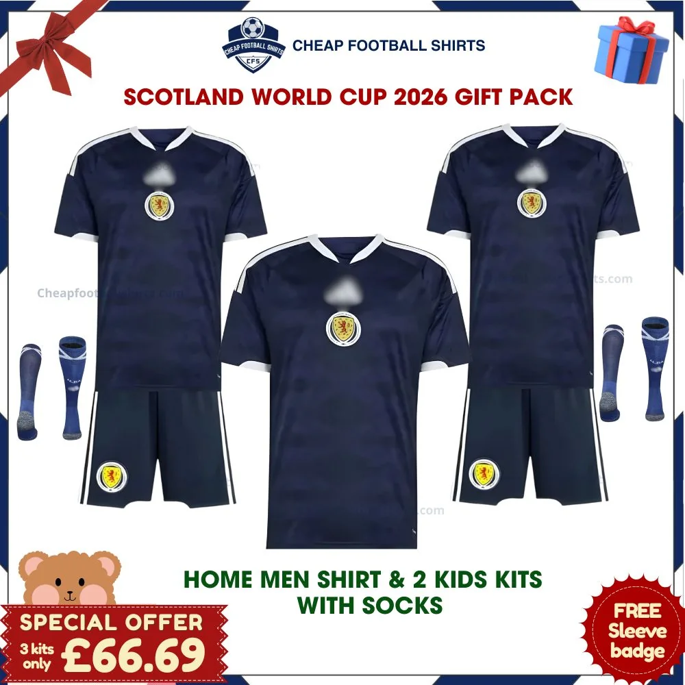 Scotland World Cup 2026 Gift Pack – Home Dad Shirt and 2 Kids Football Kits